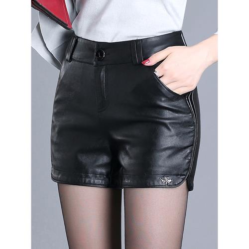 皮短褲女高腰顯瘦2024年新款秋冬百搭外穿pu皮短褲子黑色皮褲靴褲|休閒褲|ETMall東森購物網