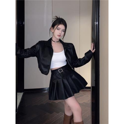 辣妹黑色短款pu皮衣外套女秋季新款高級感小個子寬松機車服皮夾克|短外套|ETMall東森購物網