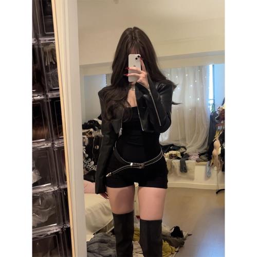 辣妹黑色短款PU皮衣外套女2025秋季純欲高級感修身機車皮夾克上衣|短外套|ETMall東森購物網