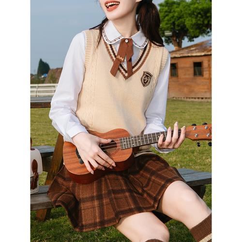 針織背心襯衫馬甲兩件套2025新款學院風jk少女初中生高中學生套裝|馬夾|ETMall東森購物網