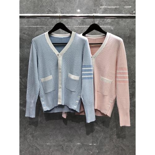 tb開衫女毛衣短款白邊豎條紋外套修身學院風V領針織衫2023上衣潮|毛針織衫|ETMall東森購物網