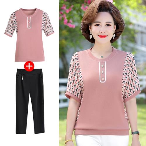 夏季洋氣50歲短袖t恤兩件套裝|中老年女裝|ETMall東森購物網