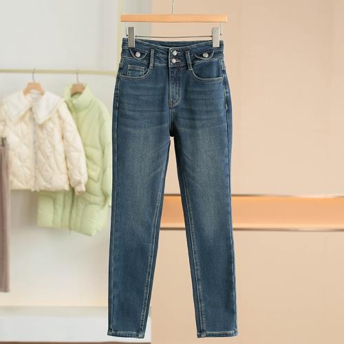 專柜659【杭*莫】高腰微彈緊身薄絨鉛筆牛仔褲~24冬裝新款女裝271|牛仔褲|ETMall東森購物網