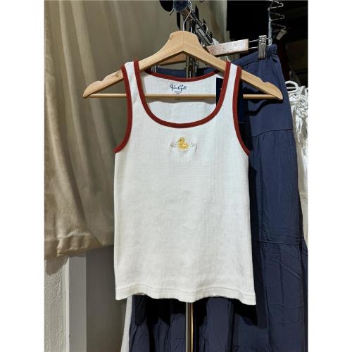 Brandy bm美式小黃鴨刺繡螺紋背心吊帶內搭撞色邊辣妹風短上衣女|背心吊帶|ETMall東森購物網