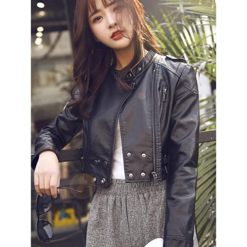 小皮衣女外套2025年春秋新款立領修身高腰短款pu小個子機車夾克潮|皮衣|ETMall東森購物網