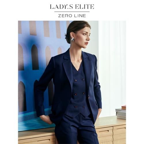 LadySElite藏青色羊毛混紡西裝套裝女2025新款OL通勤顯瘦三件套|西裝|ETMall東森購物網