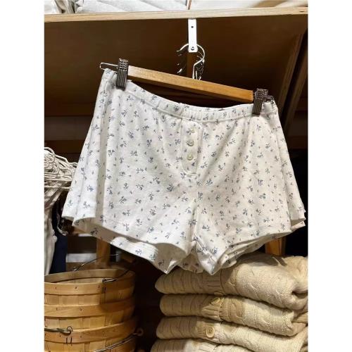 Brandy girl bm女裝夏季三粒扣全棉松緊腰玫瑰家居高腰短褲休閑褲|休閒褲|ETMall東森購物網