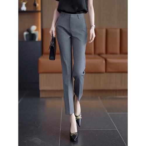 灰色高端西裝褲女夏季薄款2025新款ol職業九分褲小腳冰絲煙管褲子|休閒褲|ETMall東森購物網