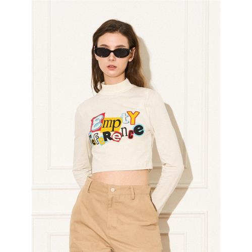 EMPTY REFERENCE 辣妹復古美式彩色字母組合印花緊身短款長袖T恤|T恤|ETMall東森購物網