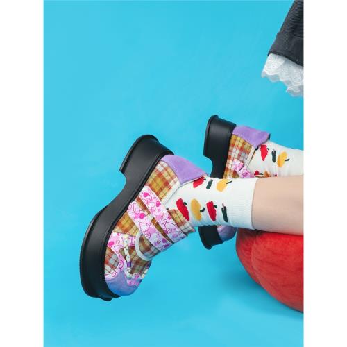 niuwa 2025夏季原創小眾百搭大頭鞋丑萌魔術貼單鞋格子厚底增高鞋|淺口單鞋|ETMall東森購物網