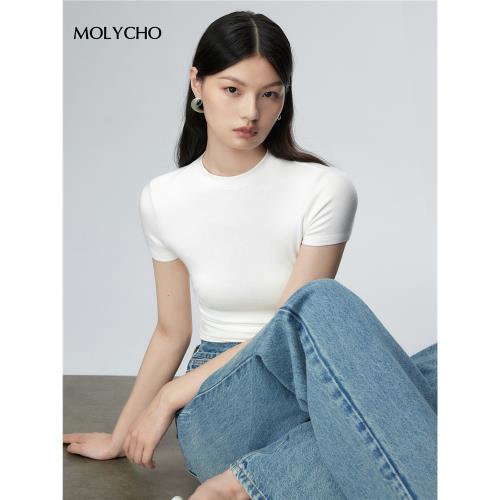 MOLYCHO｜卡戴珊t白色修身正肩圓領短袖T恤女夏緊身打底衫上衣|T恤|ETMall東森購物網