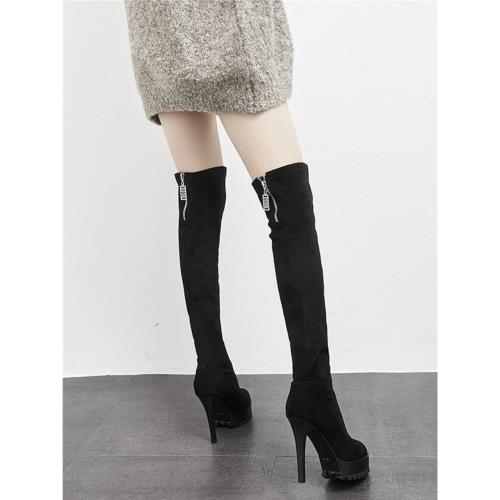 細跟11cm防水臺絨面百搭過膝靴子|時裝靴|ETMall東森購物網