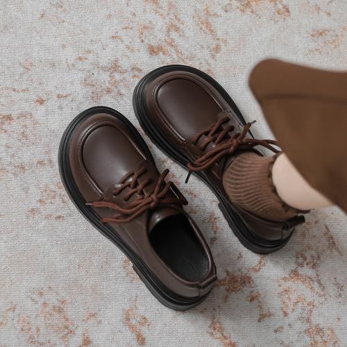 真皮厚底英倫風小皮鞋2024新款春秋加絨系帶超輕女鞋jk通勤工作鞋|淺口單鞋|ETMall東森購物網