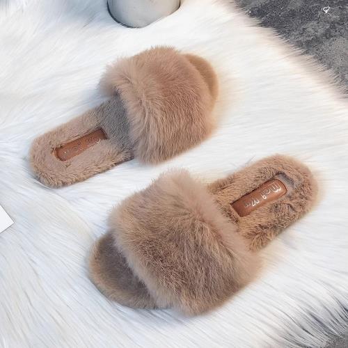 一片式顯瘦小眾設計感1cm兔毛毛拖鞋外穿女秋冬居家防滑毛絨棉拖|毛毛鞋|ETMall東森購物網