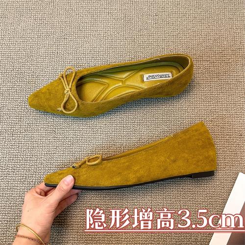 內增高3cm蝴蝶結尖頭淺口單鞋女2024年新款韓版小眾厚底工作瓢鞋|淺口單鞋|ETMall東森購物網