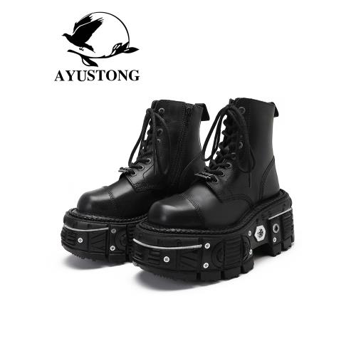 AYUSTONG復古西班牙潮牌馬丁靴重金屬朋克機車靴松糕厚底短筒靴子|馬丁靴|ETMall東森購物網