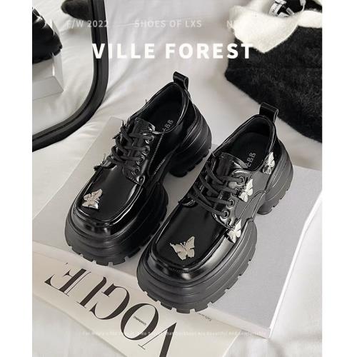 真皮松糕厚底小皮鞋女2024新款英倫風設計感小眾蝴蝶結JK酷樂福鞋|鬆糕(搖搖)鞋|ETMall東森購物網