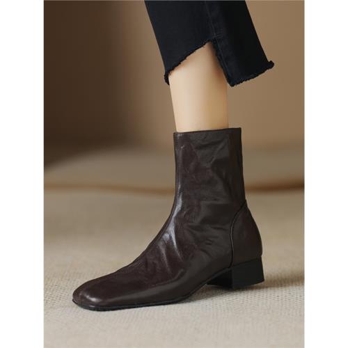 3cm中跟羊皮英倫風手抓紋短靴|時裝靴|ETMall東森購物網