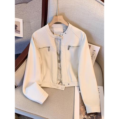 白色短款小皮衣外套女款2025新款春秋高級感小個子修身pu皮夾克|皮衣|ETMall東森購物網