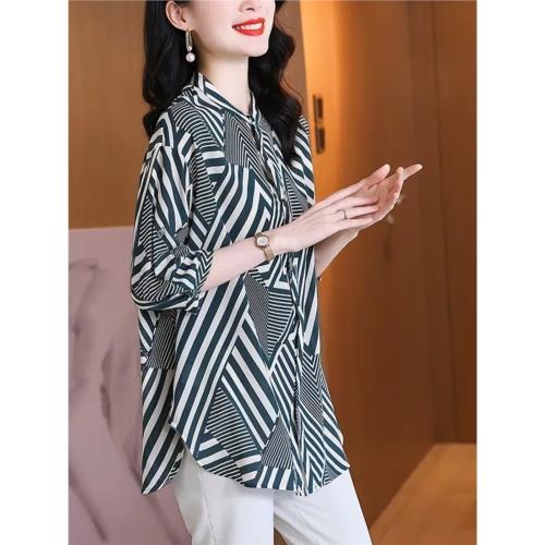 品牌雙縐19姆米條紋七分袖真絲|襯衫|ETMall東森購物網