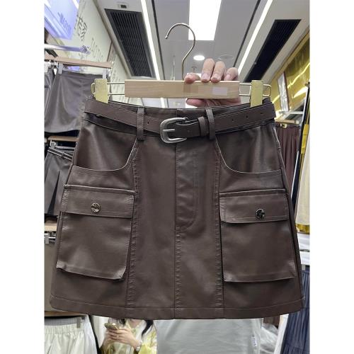 108A秋季PU皮多口袋包臀裙工裝|半身裙|ETMall東森購物網