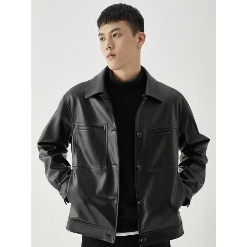 春秋季皮衣男2022新款皮夾克仿羊皮PU美式復古機車服防水外套|皮衣|ETMall東森購物網