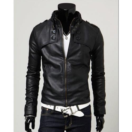 紐扣裝飾立領pu皮夾克Button-trimmed stand-up collar PU jacket|夾克|ETMall東森購物網