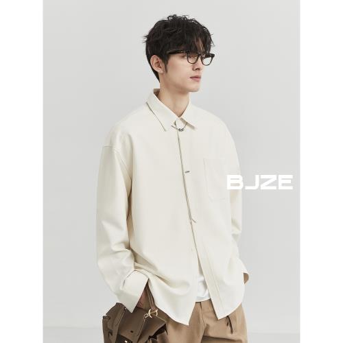 BJZE男裝25春季新款設計感長袖襯衫男生純色早秋開學百搭襯衣外套|襯衫|ETMall東森購物網