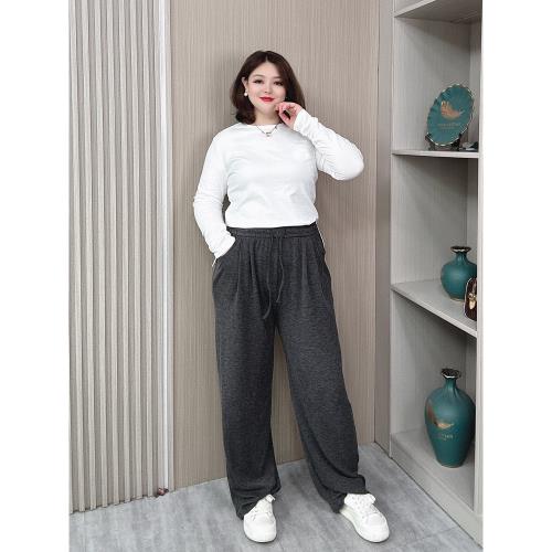 松緊腰闊腿春秋胖mm慵懶垂感褲子|大尺碼褲裝|ETMall東森購物網