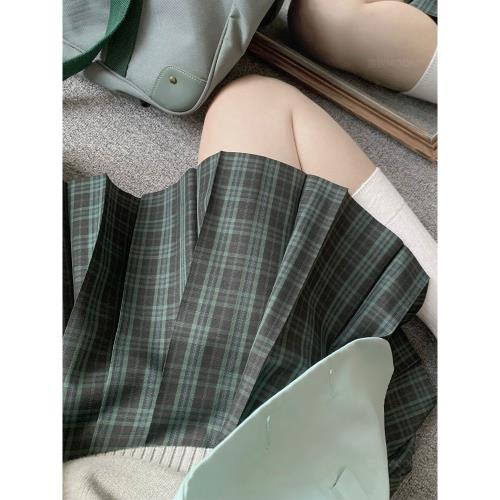 墨秋JK制服松竹茗綠色格裙2025年春季新款百褶裙學院風半身短裙子|半身裙|ETMall東森購物網