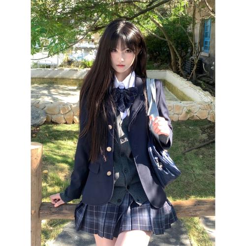 圣妍高jk制服裙學院風校供西裝外套女原創正版三件套長袖秋冬套裝|西裝|ETMall東森購物網
