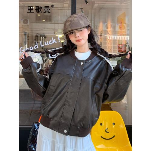 里歌曼美拉德高級感夾克pu皮衣女2025春秋新款小個子條紋棒球服女|短外套|ETMall東森購物網