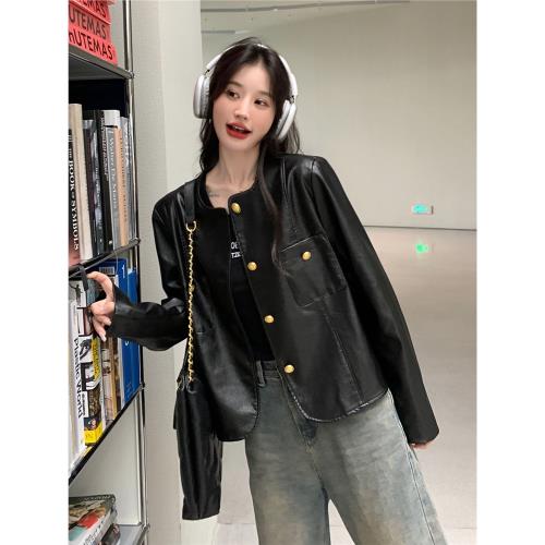 黑色小香風皮衣外套女春秋2025新款pu皮小個子高級感炸街流行夾克|皮衣|ETMall東森購物網