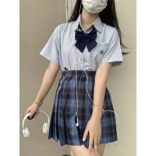 岡梨田jk制服裙高腰顯瘦日系學院風夏季純欲別致短袖格裙新款套裝|襯衫|ETMall東森購物網