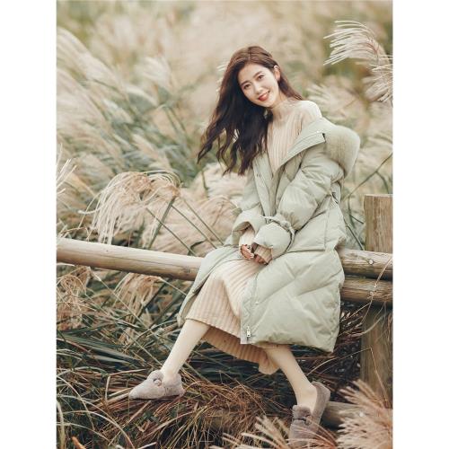 宿本綠色羽絨服女中長款2025冬季新款收腰高級感加厚外套90白鴨絨|羽絨服|ETMall東森購物網