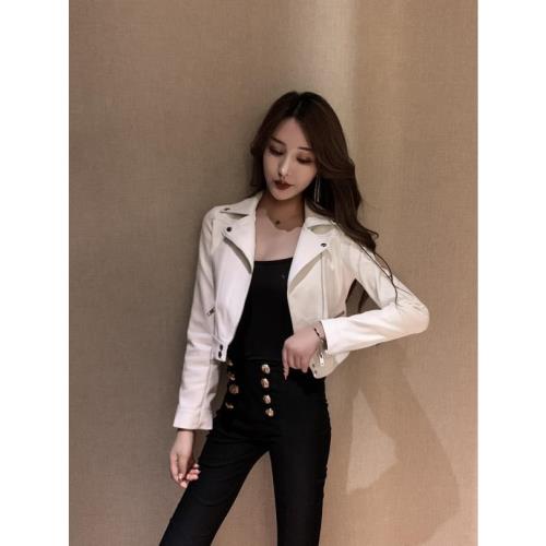 150小個子pu皮外套女春秋155百搭氣質西裝領短款皮衣機車夾克XS碼|短外套|ETMall東森購物網