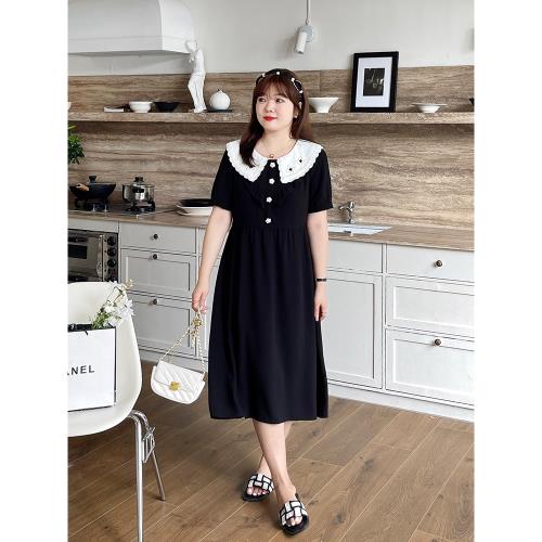 減齡采多寶胖mm輕奢娃娃領連衣裙|大尺碼連身裙|ETMall東森購物網