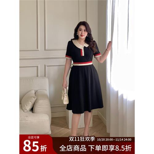 GLEC大碼女裝2025夏季新款法式輕奢設計感名媛氣質減齡拼色連衣裙|大尺碼連身裙|ETMall東森購物網