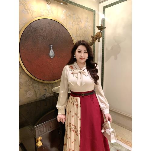 GLEC高端胖mm大碼女裝高級感中國風改良漢元素時尚優雅撞色連衣裙|大尺碼連身裙|ETMall東森購物網