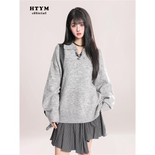 HTYM德魯納V領寬松長袖針織衫|毛衣|ETMall東森購物網