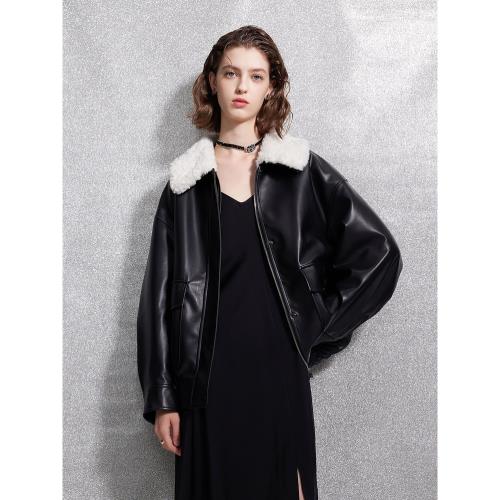 三彩ibudu2024冬季新款PU仿皮外套皮衣毛毛翻領寬松加棉保暖女|短外套|ETMall東森購物網