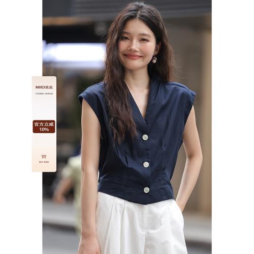 覓定V領女夏別致獨特無袖襯衫|襯衫|ETMall東森購物網