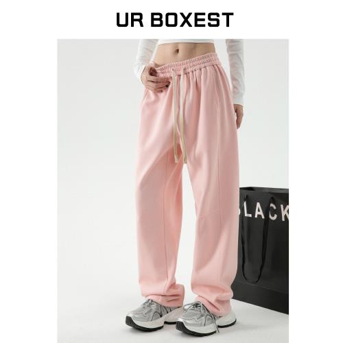 UR BOXEST粉色衛褲女2024新款春秋小個子直筒寬松運動休閑闊腿褲|休閒褲|ETMall東森購物網