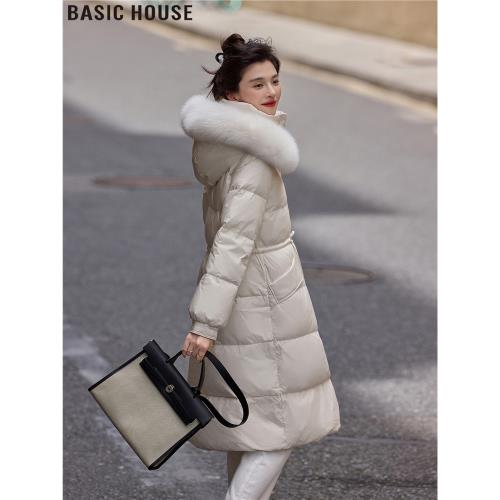 Basic House/百家好2024冬季新款中長款毛領高端90白鴨絨羽絨服女|羽絨服|ETMall東森購物網