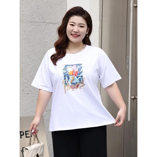 特大碼200斤韓版白色印花短袖t恤|大尺碼內搭|ETMall東森購物網