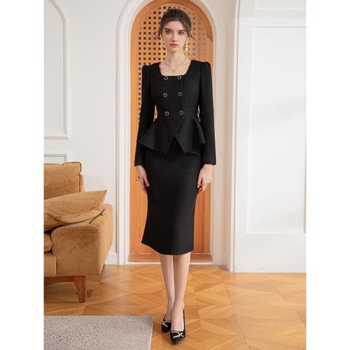 AD高端法式方領西裝外套女氣質名媛小香風套裝裙韓版粗花呢職業裝|職業女裙套裝|ETMall東森購物網