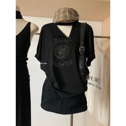 玫瑰印花Tee設計感短袖t恤女2025新款爆款夏季冷淡系高級感上衣潮|T恤|ETMall東森購物網