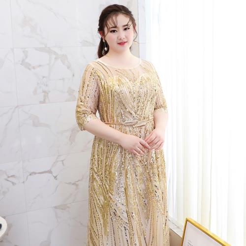 胖mm金色輕奢200斤遮肚晚禮服|禮服/晚裝|ETMall東森購物網