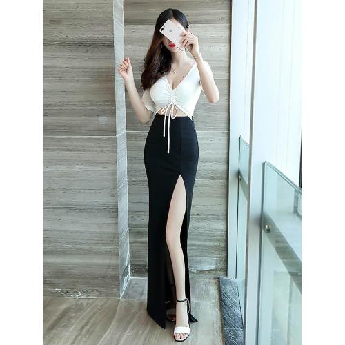 夜總會低胸氣質晚禮服KTV女裝禮服長裙 性感連衣裙技師工作服顯瘦|禮服/晚裝|ETMall東森購物網