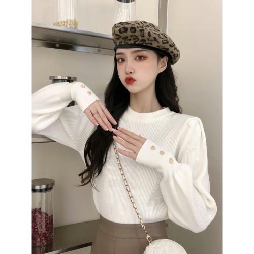 大碼胖mm泡泡袖顯瘦白色針織上衣|毛針織衫|ETMall東森購物網